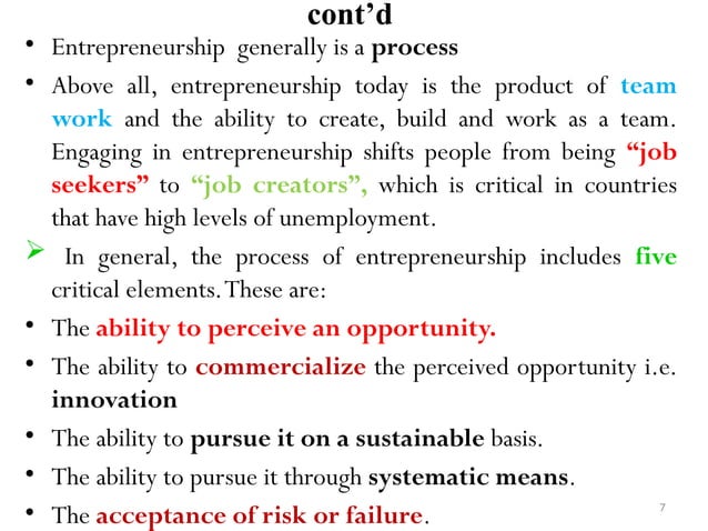 CHAPTER ONE Nature of Entrepreneurship for freshman student | PPT