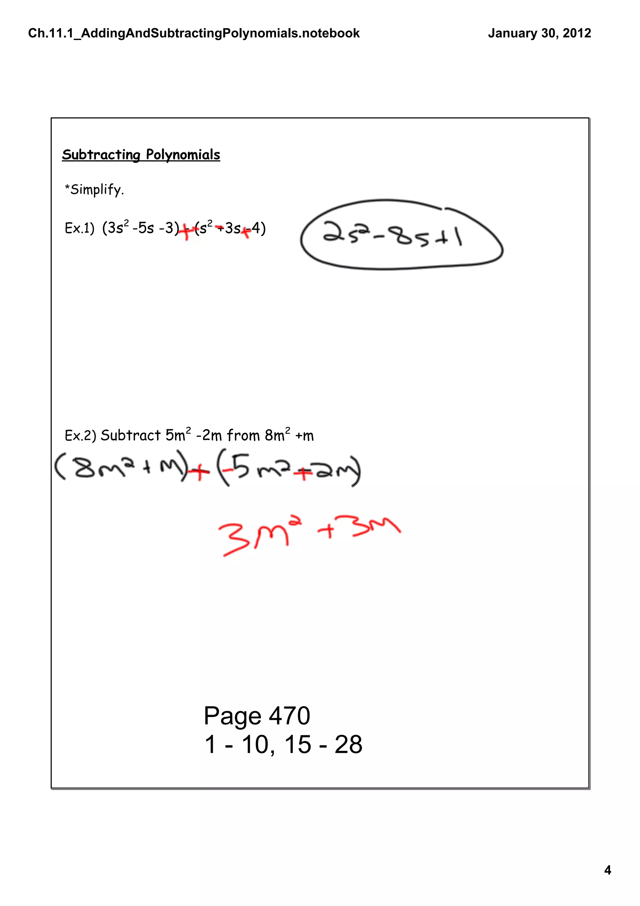 Ch.11.1 Adding and Subtracting Polynomials | PDF