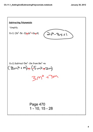 Ch.11.1 Adding and Subtracting Polynomials | PDF