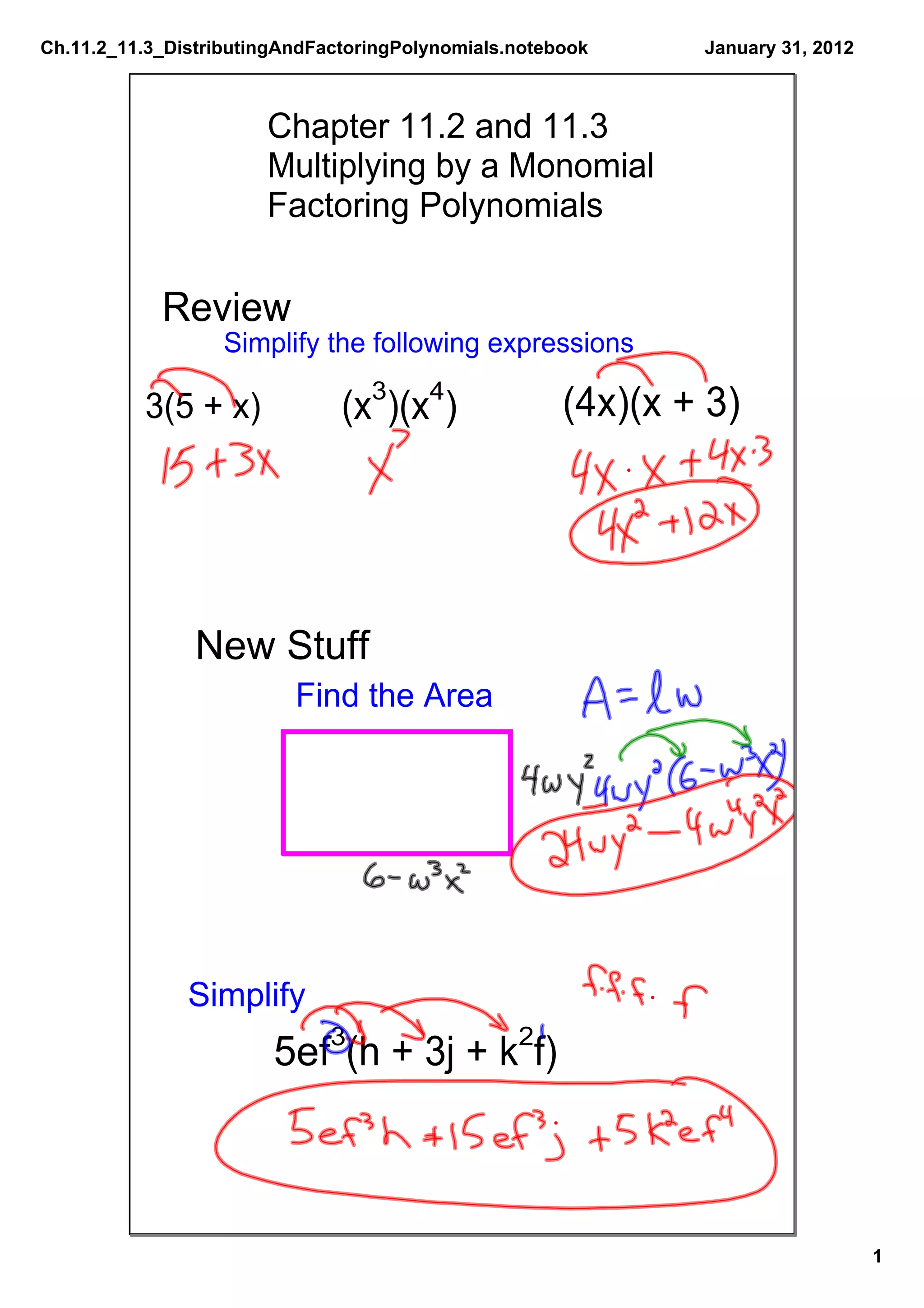 Ch.11.2 11.3 Distributing and Factoring Polynomials | PDF