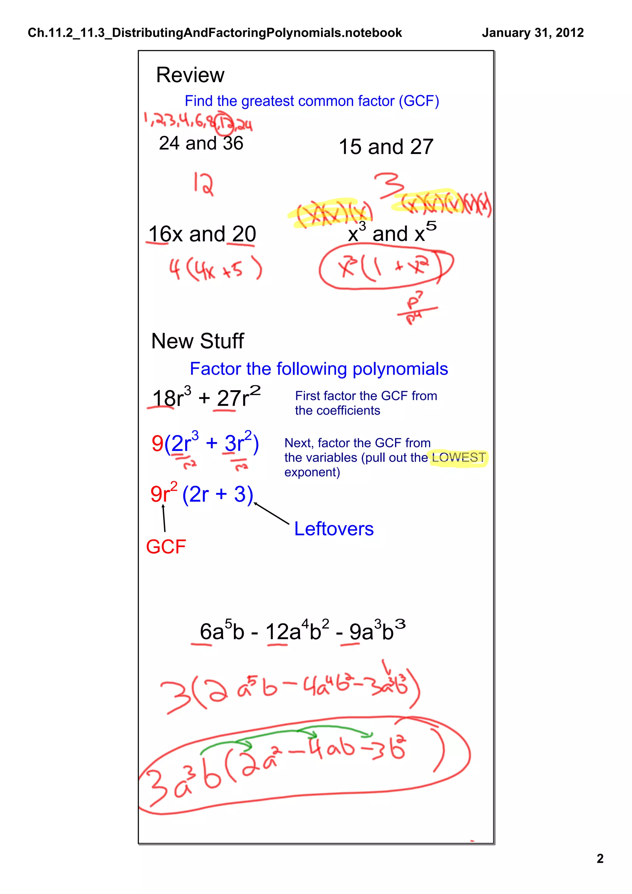 Ch.11.2 11.3 Distributing and Factoring Polynomials | PDF