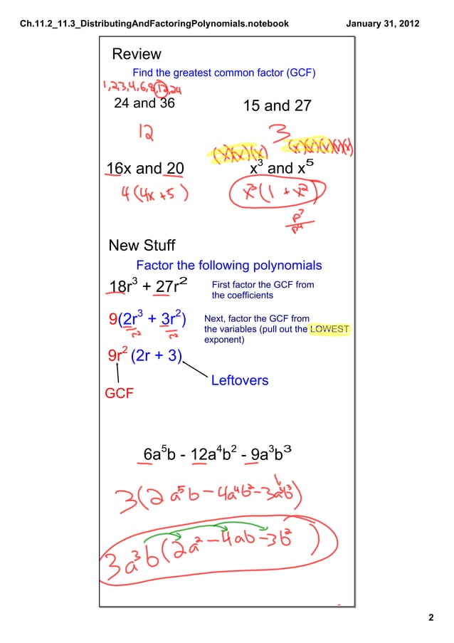 Ch.11.2 11.3 Distributing and Factoring Polynomials | PDF