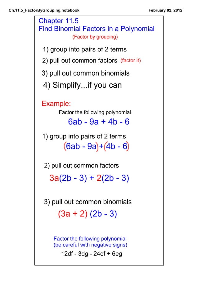 Ch.11.5 Factor by Grouping | PDF