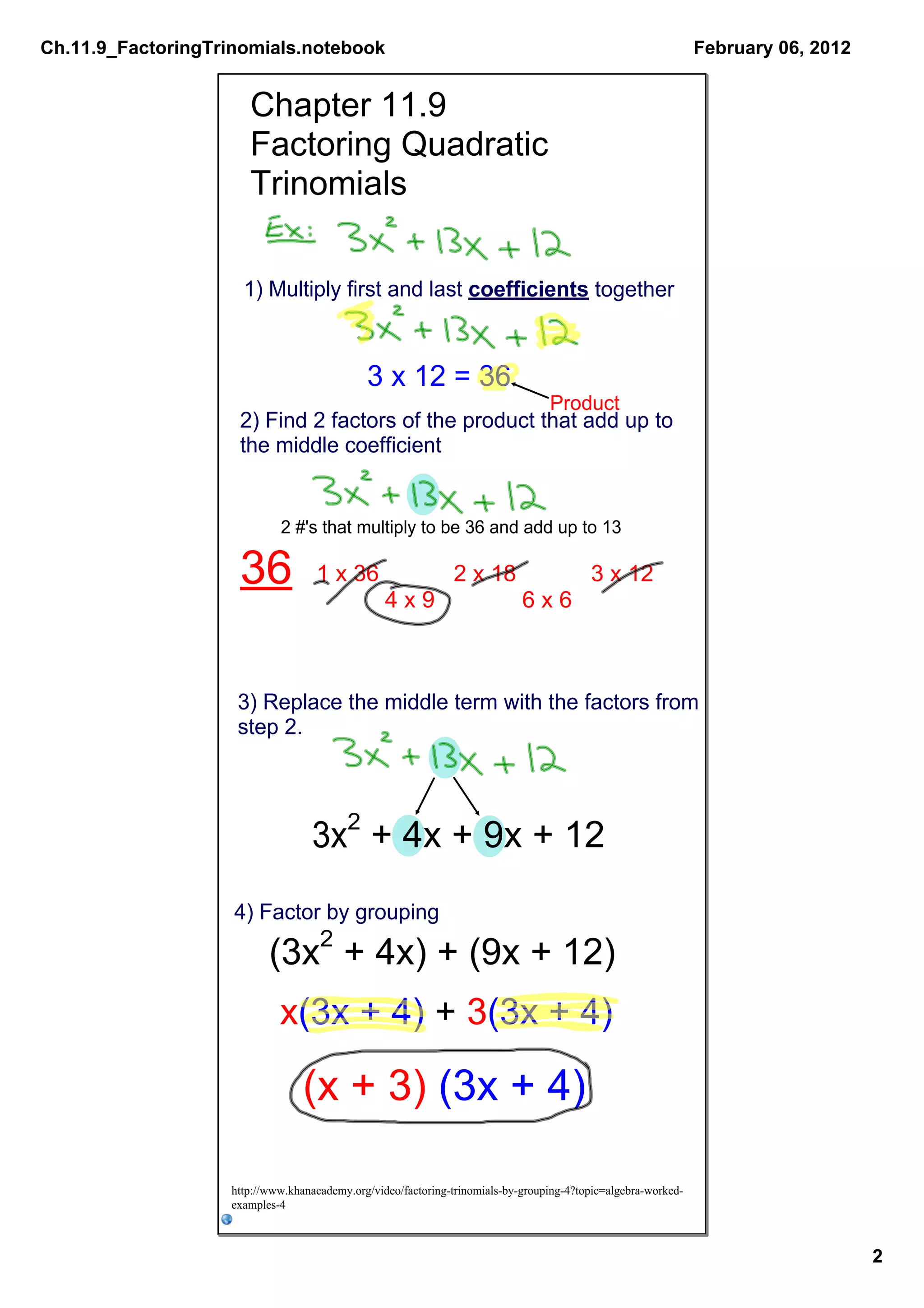 Ch.11.9 Factoring Trinomials | PDF