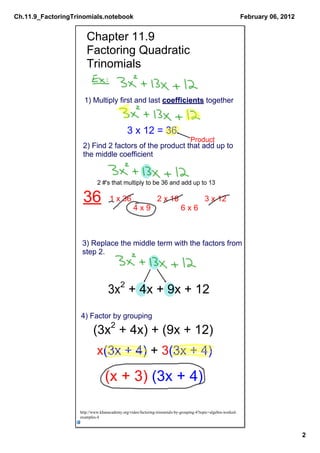 Ch.11.9 Factoring Trinomials | PDF