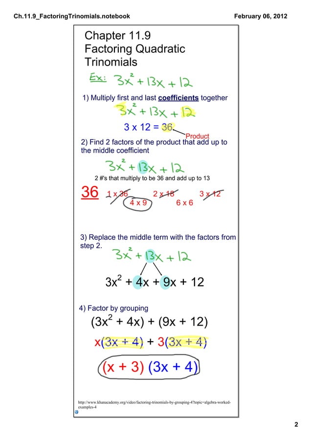 Ch.11.9 Factoring Trinomials | PDF