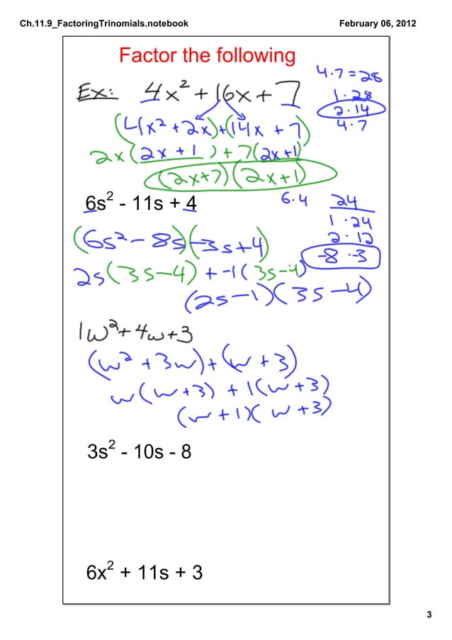 Ch.11.9 Factoring Trinomials | PDF