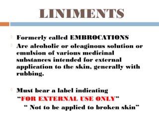 Ch.13 part 4 liniment, collodion, glycerite | PPT