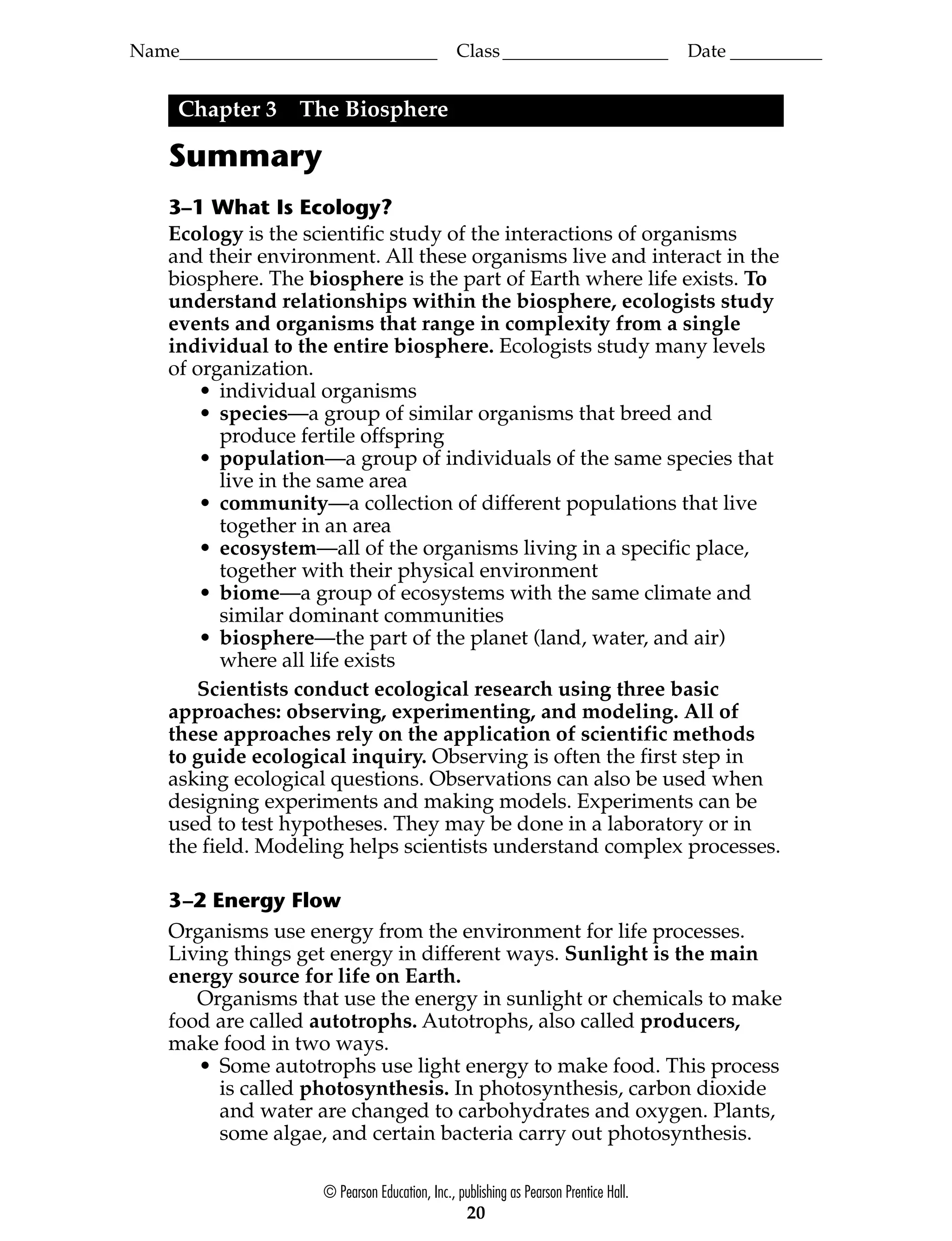 Ch. 3 Notes Biosphere | PDF