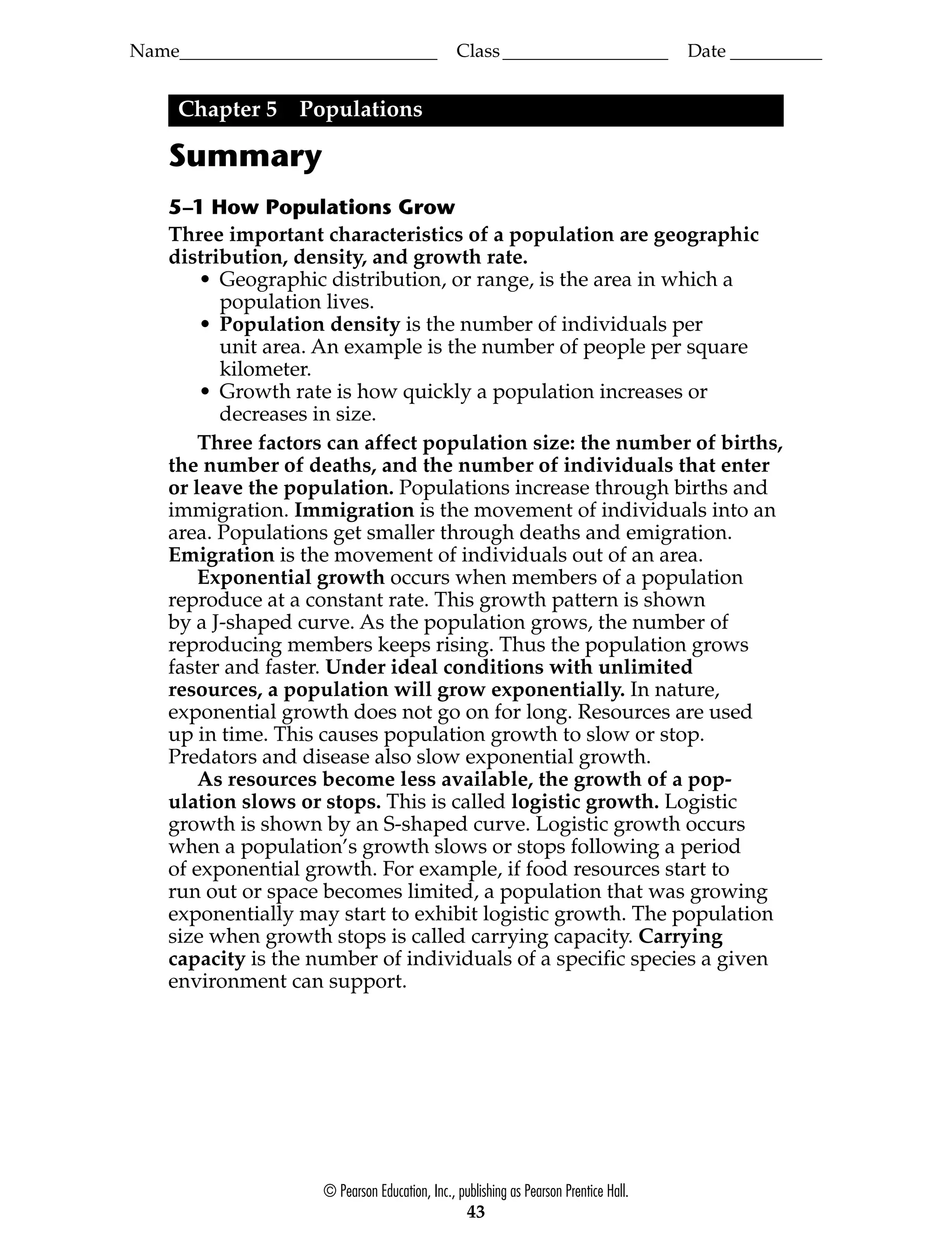 Ch. 5 Notes Population | PDF