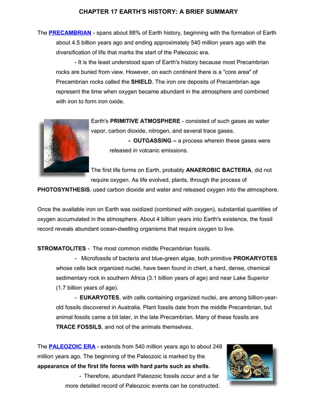 Earth's History Notes | DOC | Geography | Science