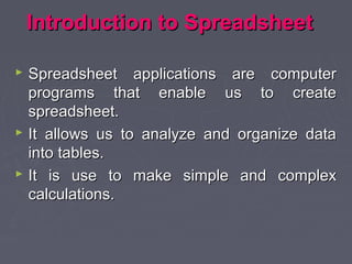 spreadsheet program | PPT