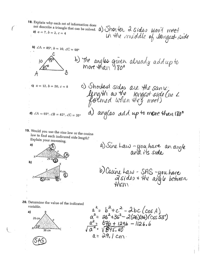 Pre-Calc 20 Ch. 2 review assignment answer key | PDF