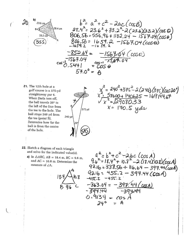 Pre-Calc 20 Ch. 2 review assignment answer key | PDF
