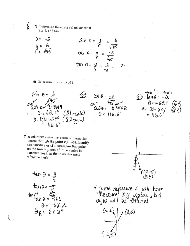 Pre-Calc 20 Ch. 2 review assignment answer key | PDF