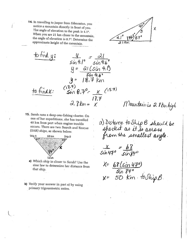 Pre-Calc 20 Ch. 2 review assignment answer key | PDF