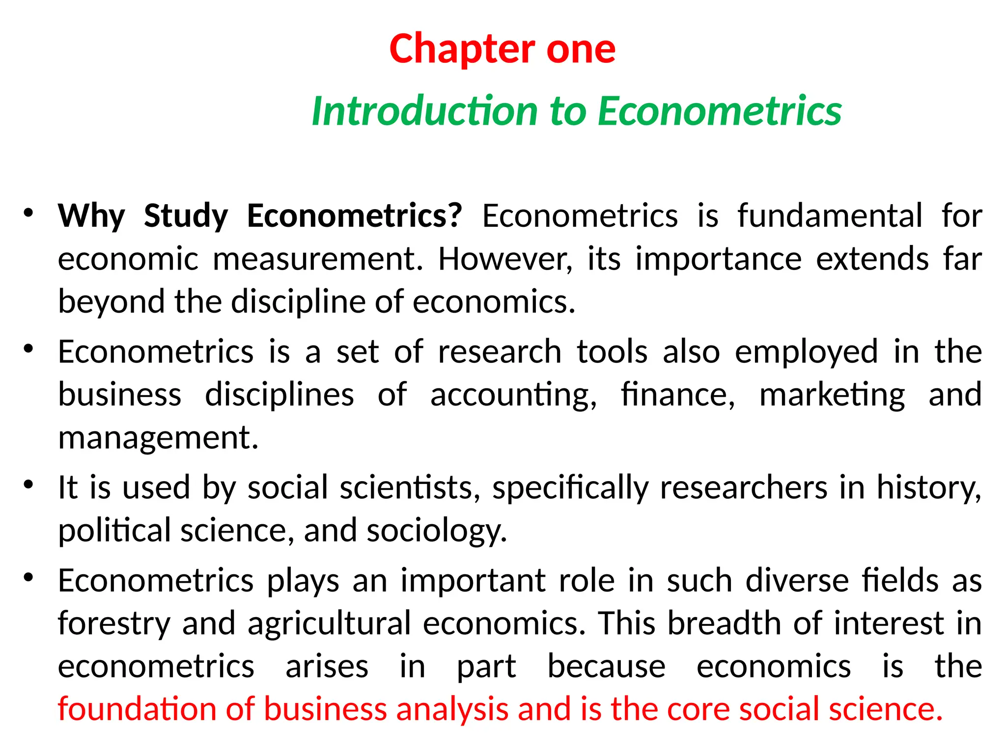 Chapter one Introduction to Econometrics | PPTX