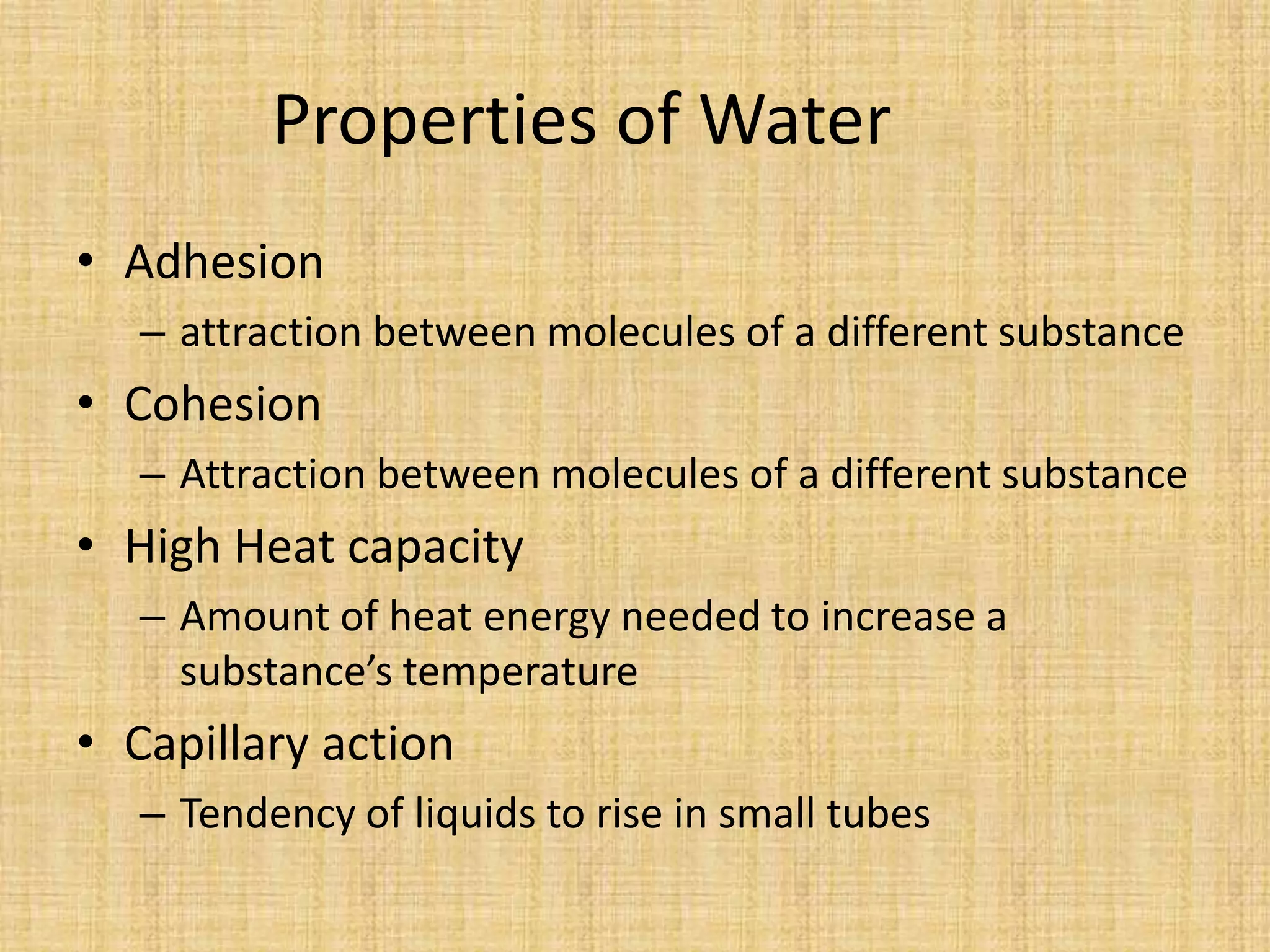 Ch. 2.2 properties of water | PPTX