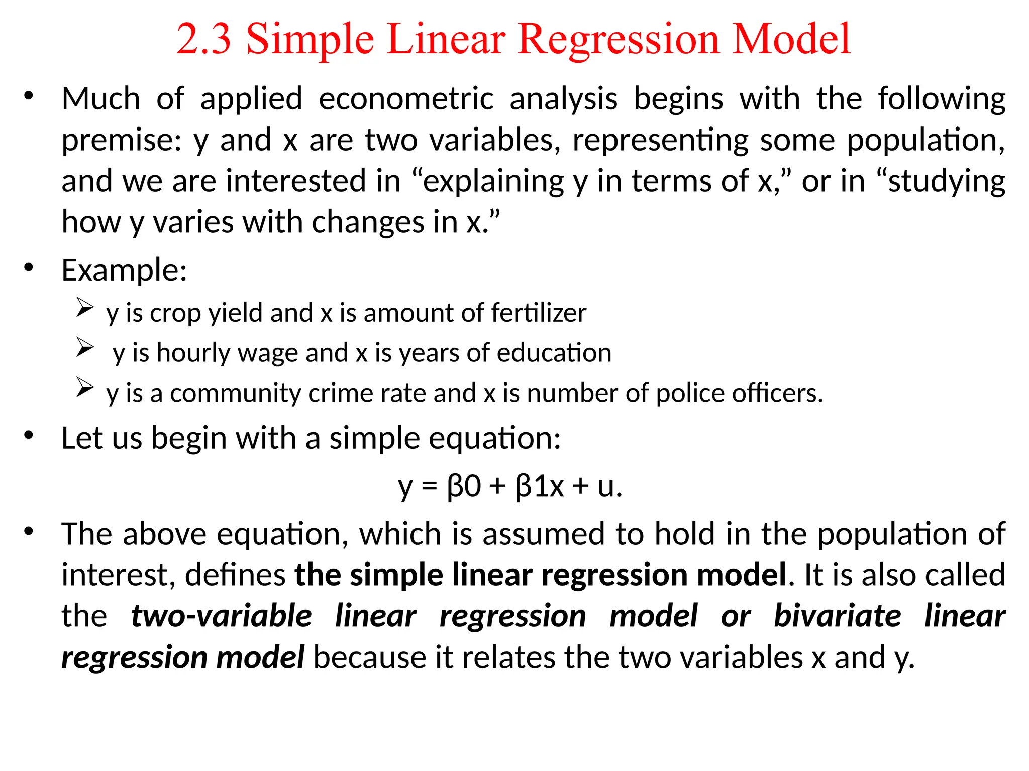 Chapter Two Simple Linear Regression and Concept of Regression Function ...