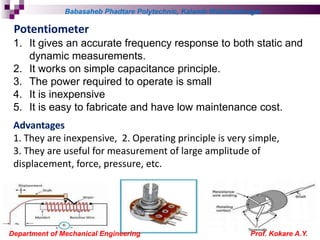 Subject: Mechanical Engineering Measurement. Ch. no. 2. displacement ...
