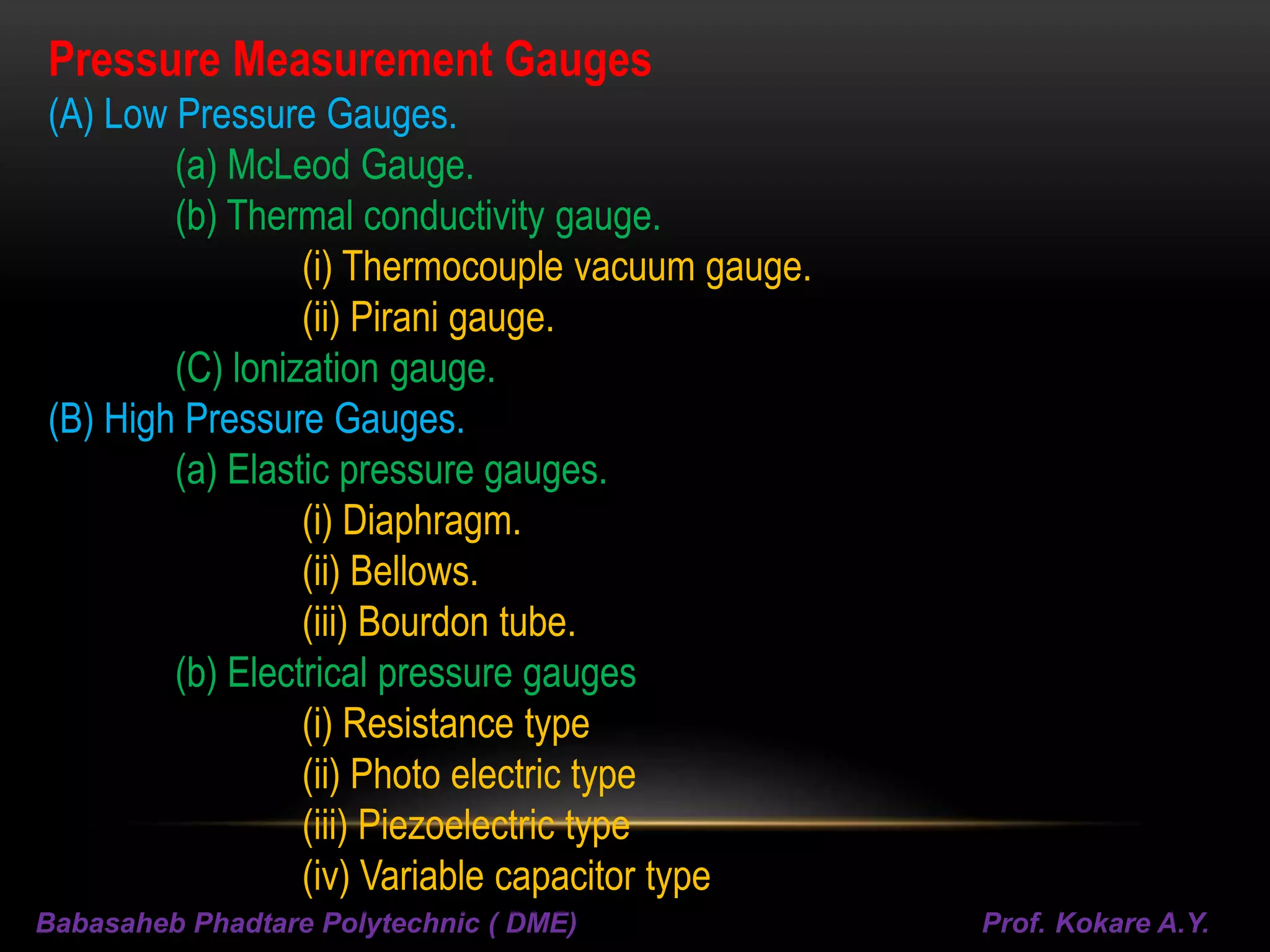 Sub. Mechanical Engineering Measurement.Ch. no. 3 pressure and ...