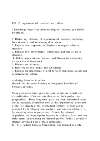 CH. 13 organizational structure and culture knowledge obje | PDF