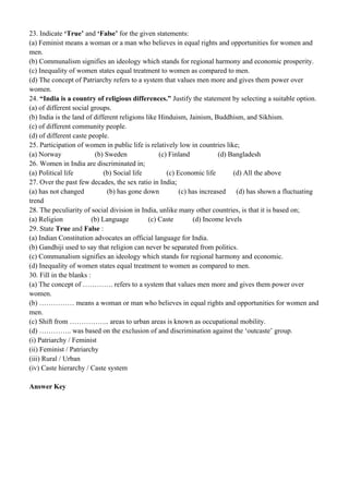 Ch.3 Gender, Religion and Caste.docx Class 10 | PDF