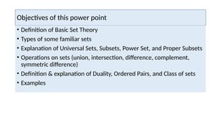 Comprehensive Introduction to Set Theory in Discrete Mathematics | PPTX