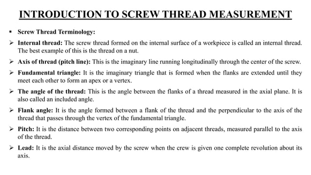 Ch-3: Measurement of screw thread and gear | PPTX | Needlework | Arts and Crafts
