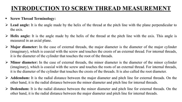Ch-3: Measurement of screw thread and gear | PPTX | Needlework | Arts and Crafts