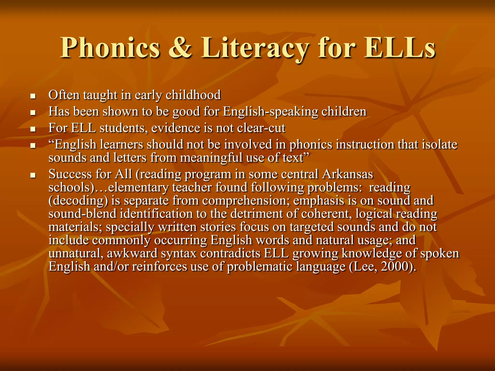 Ch. 4 oracy & literacy for english language learners | PPT