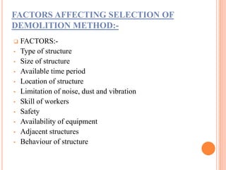 DEMOLITION AND DISMANTLING TECHNIQUES | PPTX