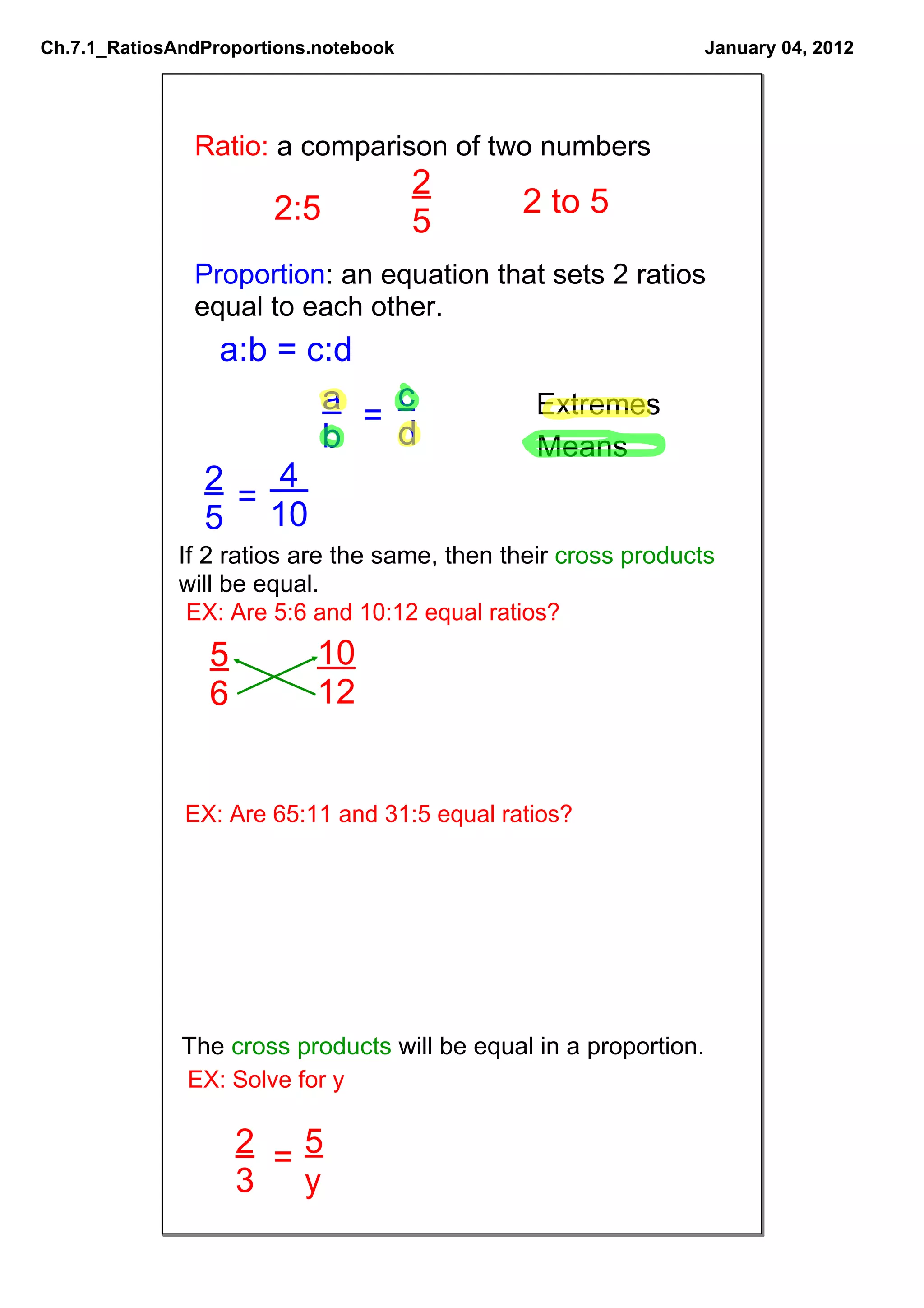 Ch.7.1 Ratios and Proportions | PDF