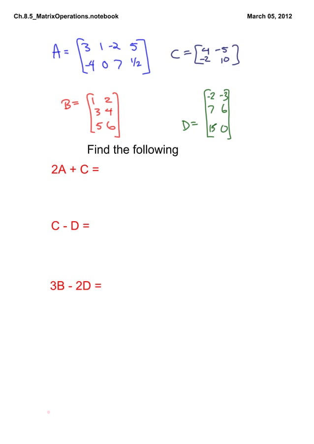 Ch.8.5 Matrix Operations | PDF