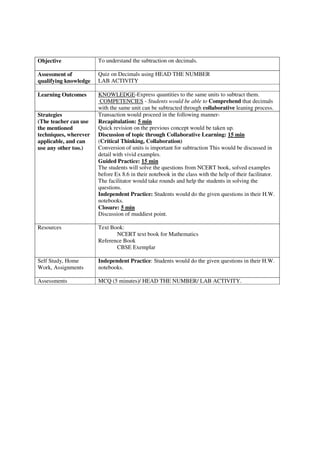 Ch 8 decimals lesson plan | PDF