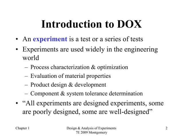 Design and Analysis of Engineering Experiments | PPTX | Physics | Science