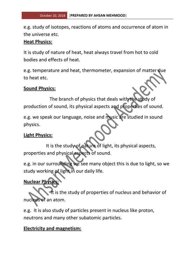 9th class Physics notes | Chapter no 01 by Ahsan Mehmood | PDF