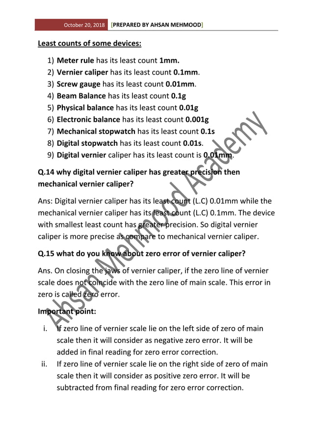 9th class Physics notes | Chapter no 01 by Ahsan Mehmood | PDF