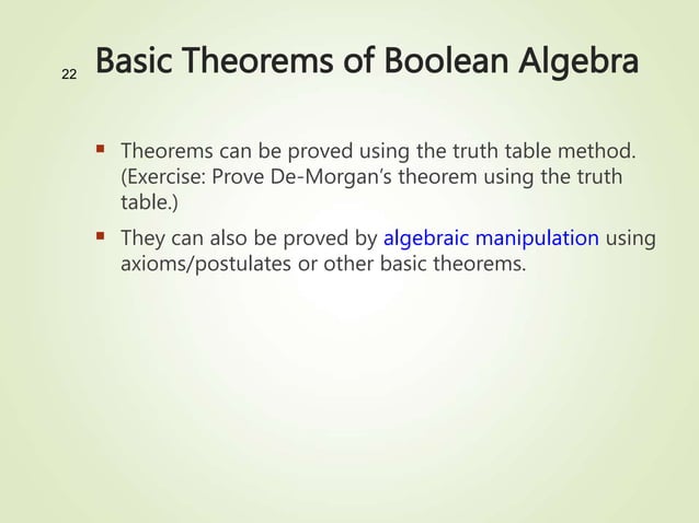 Boolean Algebra and Logic gates ( Chapter 2) | PPT