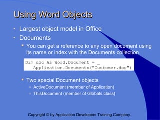 Working with the Microsoft Office Object Models | PPT