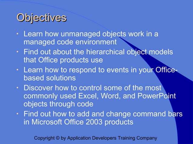 Working with the Microsoft Office Object Models | PPT