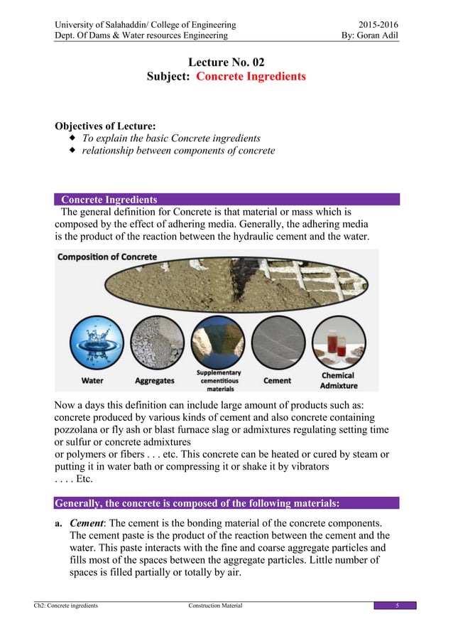 Ch02 concrete ingredients | PDF | Civil Engineering Industry | Industries