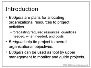 budgeting in project management introduction | PPT