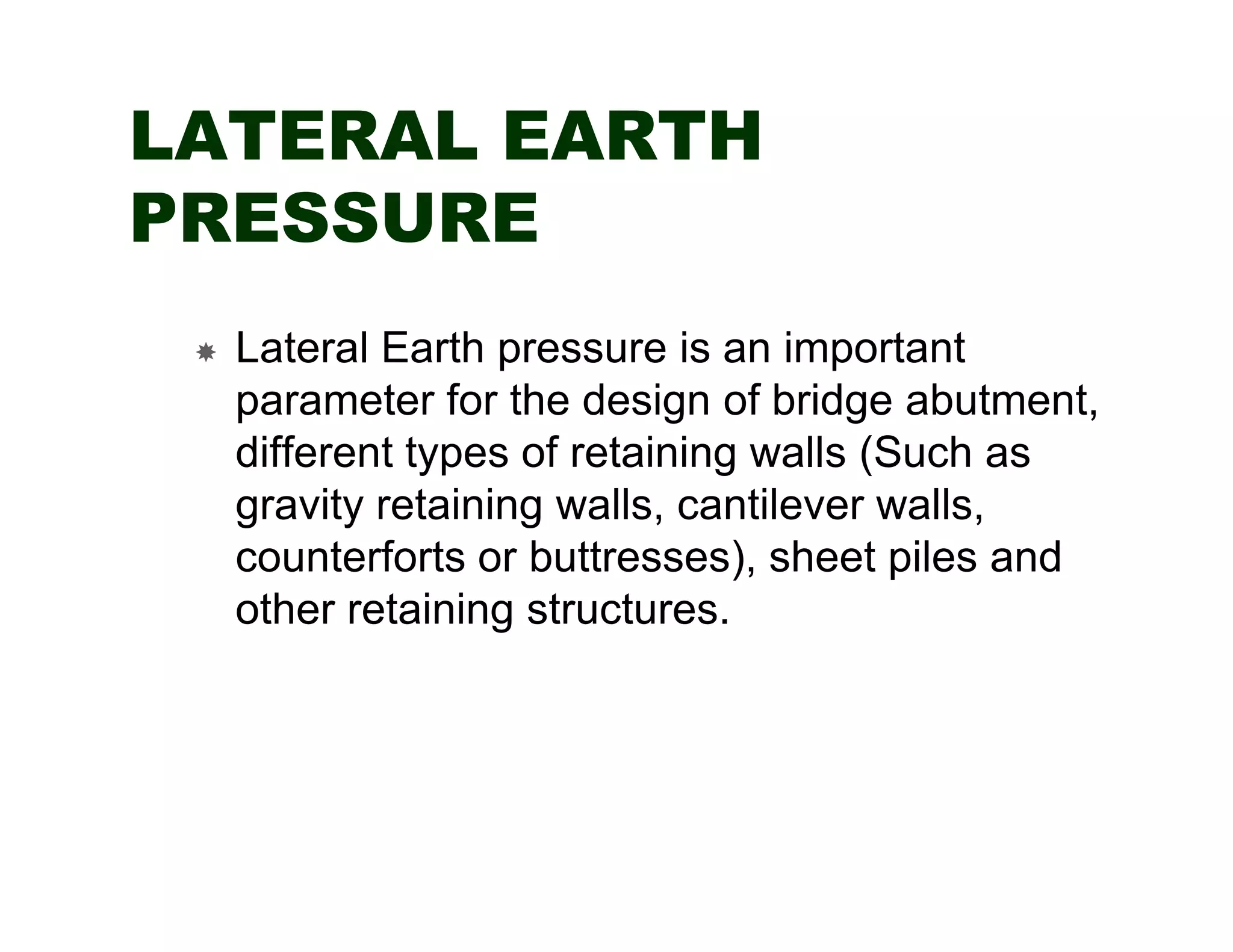 Geotech. Engg. Ch#04 lateral earth pressure | PDF