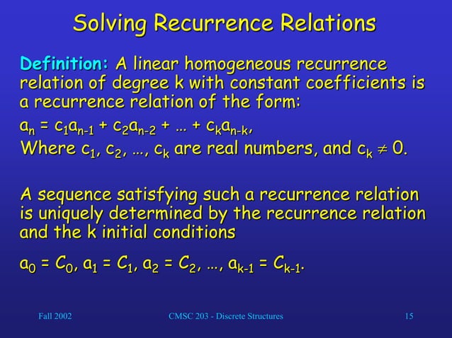 Recurrence Relations for Discrete mathematics | PPT