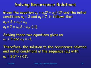 Recurrence Relations for Discrete mathematics | PPT