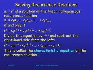 Recurrence Relations for Discrete mathematics | PPT