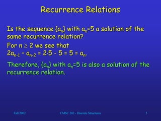 Recurrence Relations for Discrete mathematics | PPT