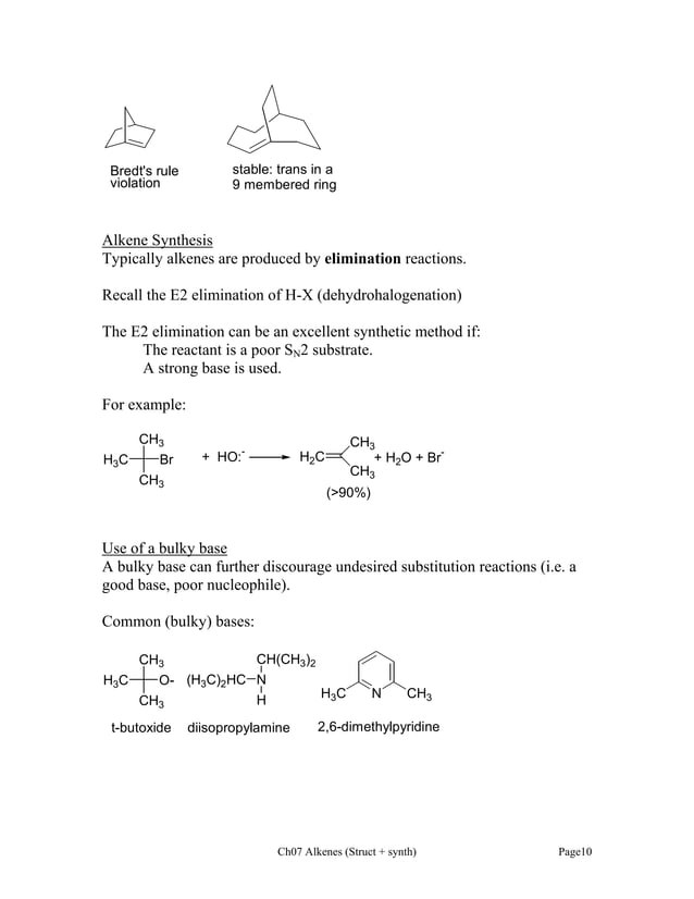 Ch07. structure and syntesys alkenes | PDF
