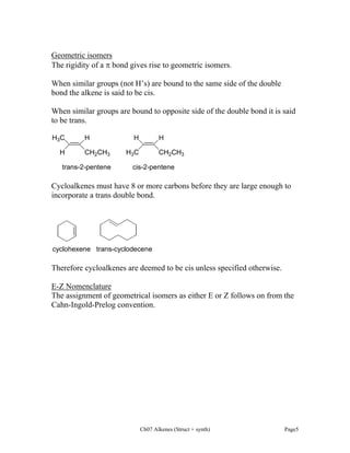 Ch07. structure and syntesys alkenes | PDF | Chemistry | Science